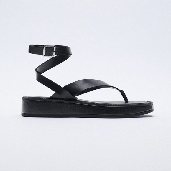 Zara | Shoes | Zara Black Leather Flip Flop Wrap Sandals | Poshmark